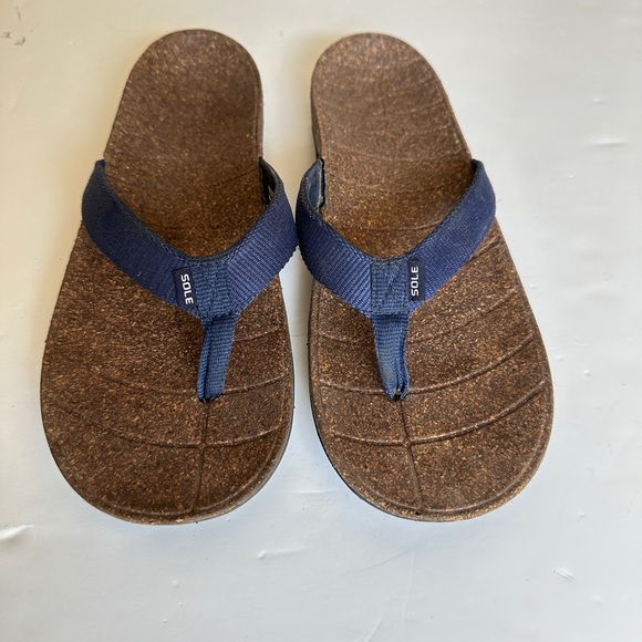 Source Unknown | Shoes | Sole Womens Blue Flip Flops Cork Foot Bed ...